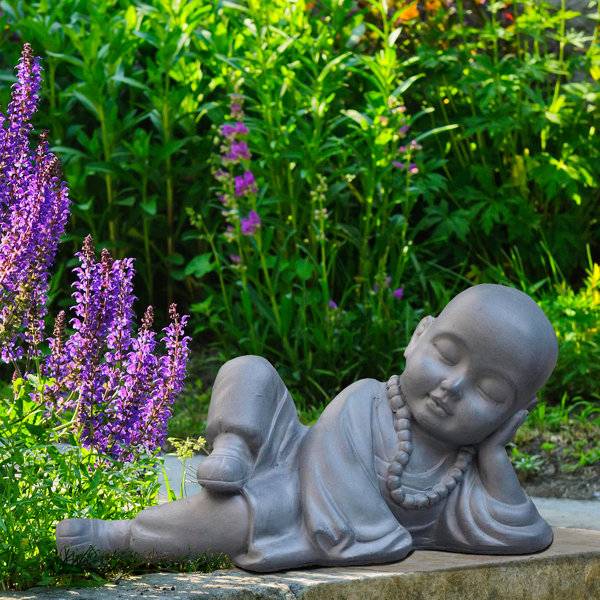 IDEALIST Resting Baby Monk Grey Indoor and Outdoor Statue L39.5 W17 H21 cm | Wayfair.co.uk
